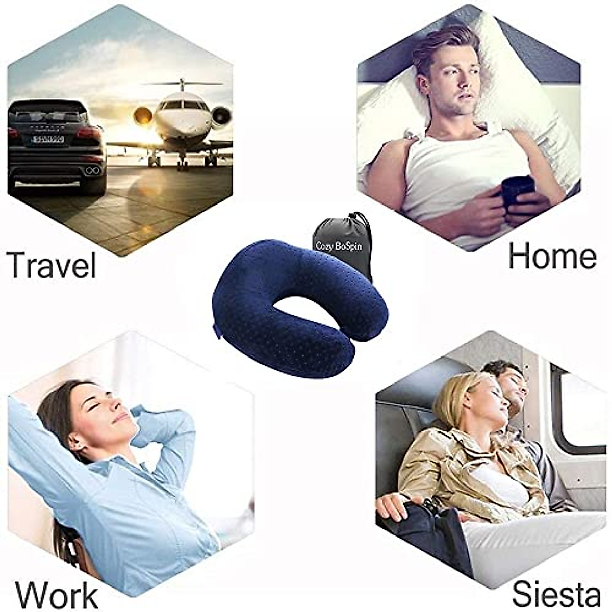 Cozy BoSpin Travel Pillow - Luxury Memory Foam Neck Support Cushion Neck Support Pillow (Blue)