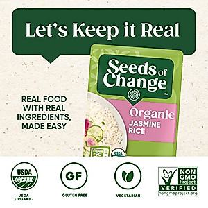 SEEDS OF CHANGE Organic Aromatic Jasmine Rice, Microwaveable Ready to Heat. 8.5 Ounces (Pack of 12)