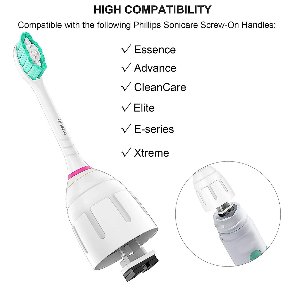 Ofashu Replacement Toothbrush Brush Heads for Philips Sonicare E Series Essence Elite Xtreme Advance CleanCare All Screw On Electric Toothbrush 7022/66, 6 Pack