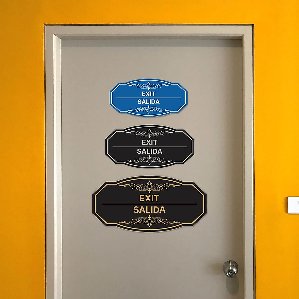 Signs ByLITA Victorian Exit/Salida Bilingual Sign (Brushed Gold) - Large