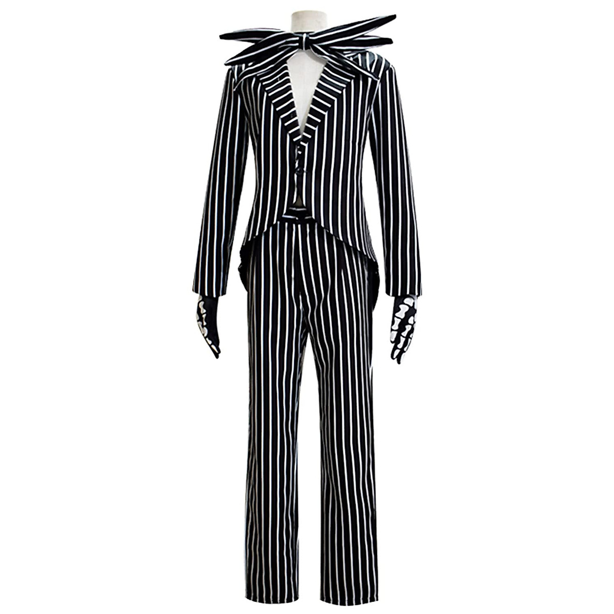 Powumie Adult Jack Skellington Halloween Costume Men’s Cosplay Jacket Pants Suits Uniform Black (Large, Adult-Black)