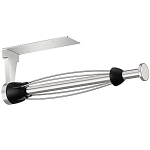 VEHHE Under Cabinet Paper Towel Holder, One Hand Operable Paper Towel Holder Wall Mount with Damping Effect, Self-Adhesive or Drilled for Kitchen, Bathroom. (Silver)