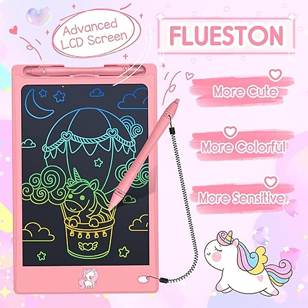 FLUESTON Drawing Tablet Board Kids Toys LCD Doodle Writing Pads for 3 4 5 6 7 7+ Year Old Girls Boys, Toddler Educational Learning Erasable Pad for Birthday 8.8 Inch Green Cute Dinosaur