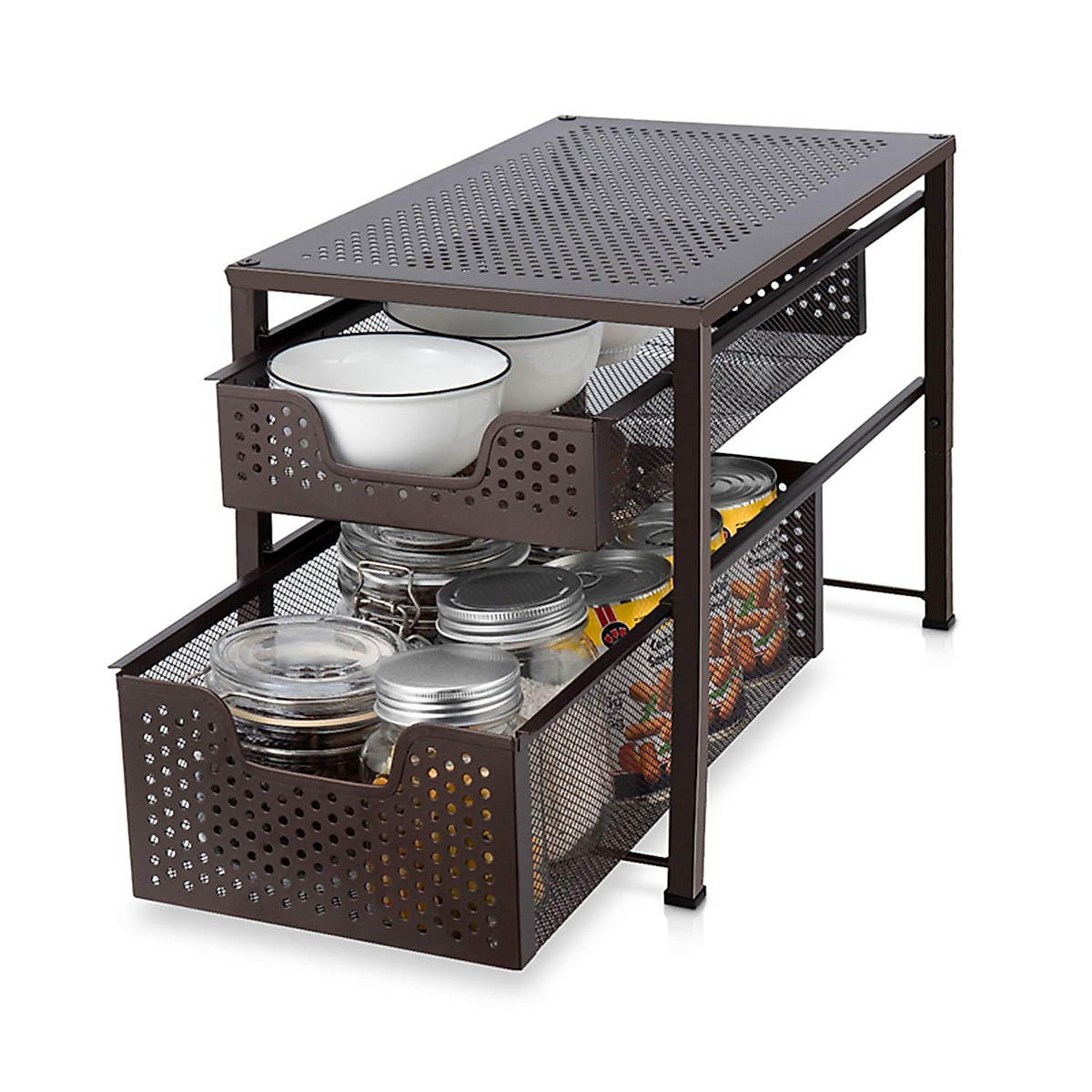 Bextsware Auledio Stackable Multi-Function Under Sink Organizer 2 Tier Sliding Basket Cabinet, Bronze