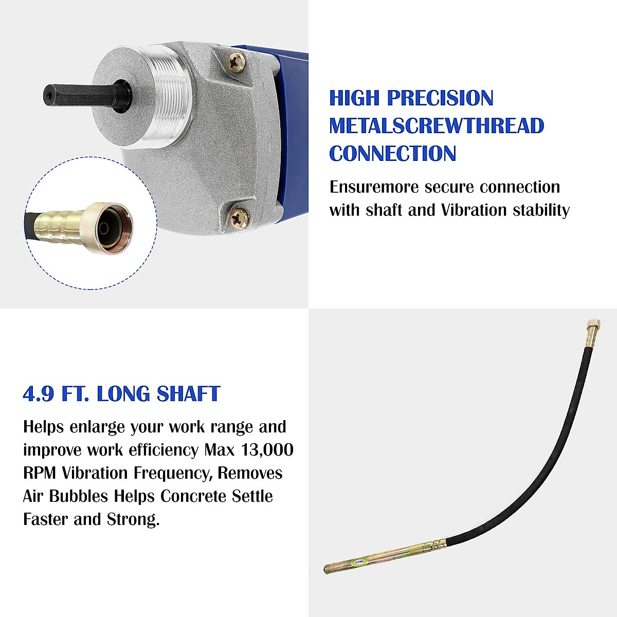POWLAB Hand Held Concrete Vibrators 13000 VPM Electric Concrete Vibrator 3/4 HP Concrete Vibrators with 4.9 Ft Shaft for Industrial Construction Concrete Mixing