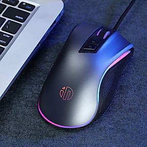 OptiCase RGB Light Ergonomic Gaming Mouse Wired for PC Mac Laptop Computer USB, Cool LED Optical Gamer Mice, IN001