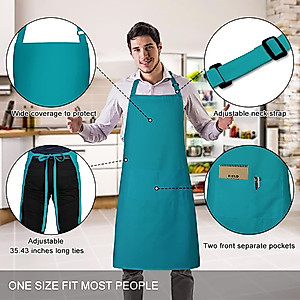 Jubatus 2 Pack 100% Cotton Aprons with 2 Pockets Cooking Chef Kitchen Adjustable Bib Apron for Women Men, Teal Green