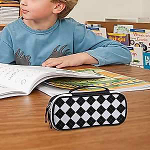 Black and White Plaid Printed Pencil Case Bag Stationery Pouch with Handle Portable Makeup Bag Desk Organizer