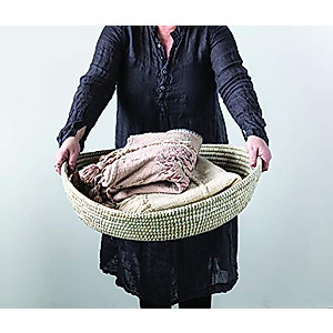 Creative Co-Op White Handwoven Grass Basket with Handles Decorative Accents