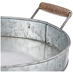 Artland Masonware Round Galvanized Metal Party Serving Tray with Wooden Handles, 19.5"" x 16"" x 2""
