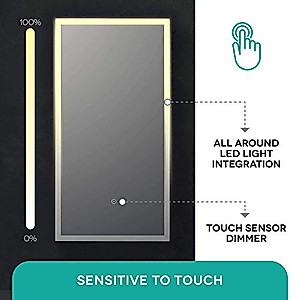 Bathroom Medicine Cabinet, Aluminum, Recessed/Surface Mount, 20" x 30", 1 Door, Left Hinged, Mirrored w/LED