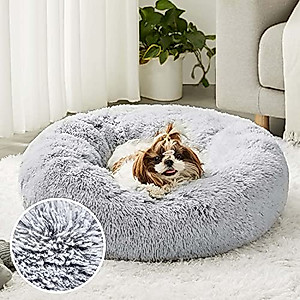 Western Home Faux Fur Dog Bed & Cat Bed, Original Calming Dog Bed for Small Medium Large Pets, Anti Anxiety Donut Cuddler Round Warm Washable Cat Bed for Indoor Cats(20", Light Grey)