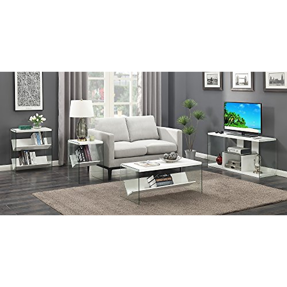 Convenience Concepts SoHo 1 Drawer Glass 36 inch Desk, White