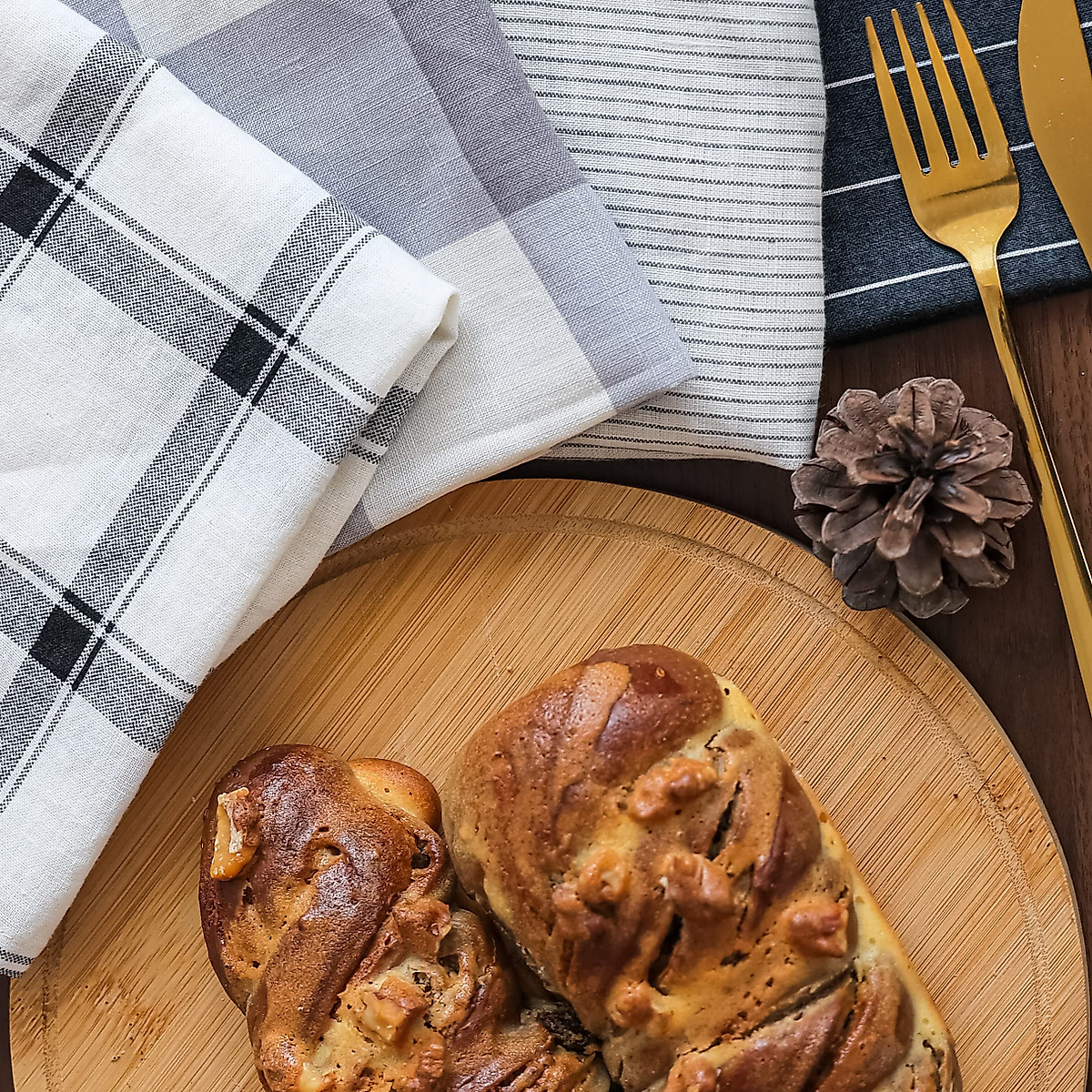 linendo 100% Linen Kitchen Towels 20 x 30 inch Gray/White Buffalo Check - Set of 2 Pack, Natural Flax Washable Tea Towels, Highly Absorbent Dish Towels, Super Soft Multi-Purpose Hand Towels