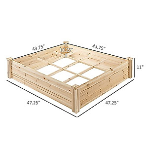 Outsunny 4ft x 4ft Raised Garden Bed, Wooden Planter Box with Segmented Growing Grid for Plants & Herbs, Natural Wood