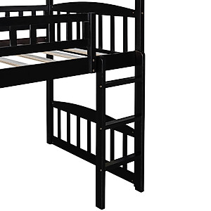 Harper & Bright Designs Twin Loft Bed with Slide, Solid Wood House Loft Bed with Ladder, Playhouse Bed for Kids Girls Boys (Espresso)