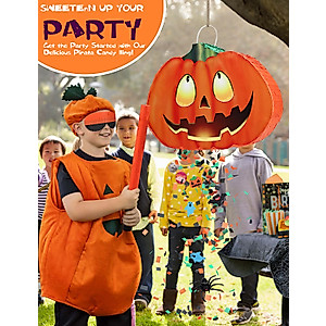 Halloween Pumpkin Piñata - 74pc Set: Complete Party Game with Toys, Goodie Bags, Bat & Blindfold - Perfect for Kids' Birthdays, Classroom Prizes & Festive Decorations