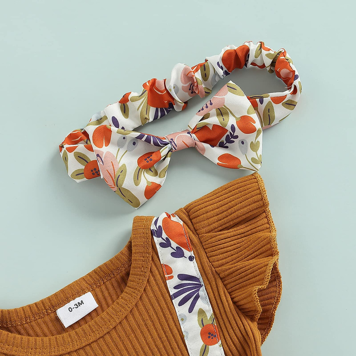 Frietlebird Newborn Baby Girl Clothes Floral Romper Ruffle Sleeve Onesie Dress with Headband Spring Summer Outfit (B-Purple,0-3 Months)