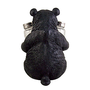 Liphontcta Season Beary Carefully Black Bear Salt and Pepper Shaker Holder 7 Inch (Shakers Included)