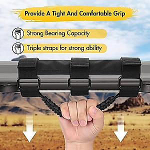 penobon Grab Handles for Wrangler JL JK TJ YJ CJ 1955-2023 Paracord Roll Bar Grab Handles with Metal Buckles, Black, Pack of 2