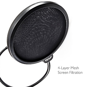 Pyle Professional Microphone Filter Screen-Mic Pop Blocker Mask Shield 4-Layer Mesh Wind Filtration 16" 360° Flexible Gooseneck Stabilizing Arm, Universal Clamp-Style Knob (PEPF30)