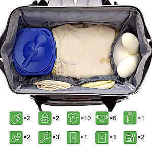 EI Sonador Diaper Bag Backpack, Multi-Function Baby Nappy Bag, Maternity,Large Capacity, with Thermal and Waterproof Pockets, Stroller Straps (Grey)