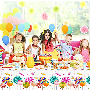 PHOGARY Sweet Candyland Tablecloth, 3 Pack Candies Theme Plastic Table Cover, Two Sweet Birthday Table Cloths Colorful Lollipop Tablecovers for Girls Party Candy Land Christmas Party Decoration