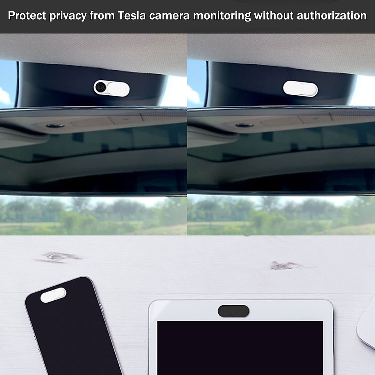 Webcam Cover,Upgraded Camera Cover Compatible for Tesla Model 3 / Y, Laptop, Desktop, PC, MacBook Pro, i Mac, Mac Mini, Computer,Protect Your Privacy and Security,Strong Adhesive (Black+White)