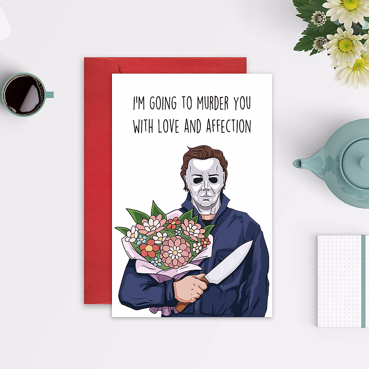 Leinessy Michael Myers Halloween Card for Him Her, Horror Movie Theme Anniversary Card, Murder You with Love and Affection