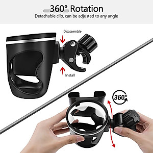 welltop Stroller Cup Holder with Phone Holder, 2 in 1 Bike Cup Holder, Universal Bottle Holder Organizer for Stroller, Bike, Wheelchair, Walker, Scooter (Black)