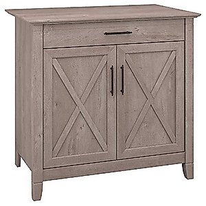 Bush Furniture Key West Secretary Desk with Keyboard Tray and Storage Cabinet, Washed Gray
