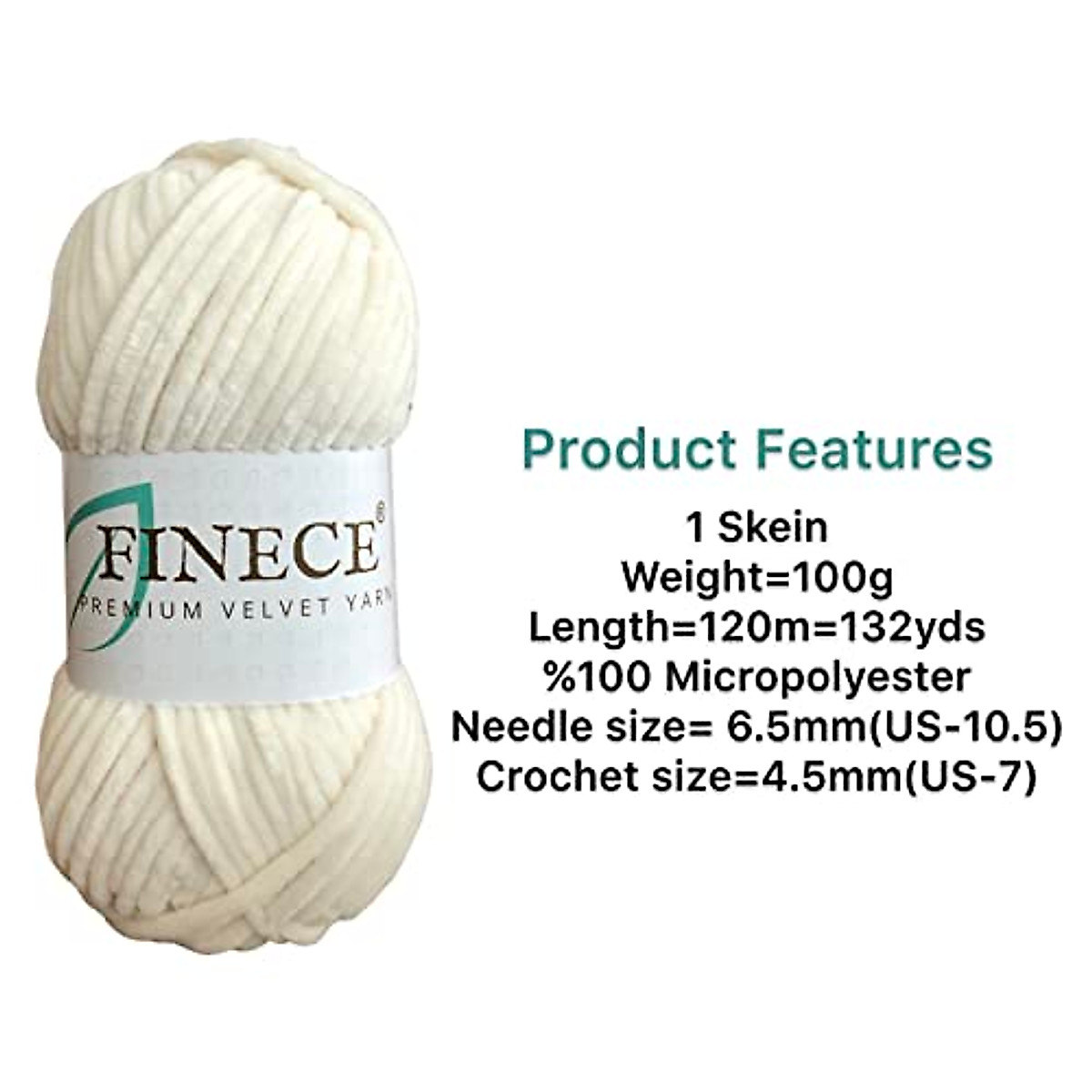 FINECE Soft Velvet Yarn Chenille Yarn for Crocheting Baby Blanket Yarn for Knitting 100 gr (132 yds) Fancy Yarn for Crochet Weaving Craft Amigurumi Yarn (1 Skein, 2020-Cream)