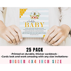 Mama Bee Books for Baby Shower Cards, Invitation Inserts Gender Neutral Book Request, Bring Book Instead of Cards Poem, Cute Storybook-Theme Ideas, 25 Pack