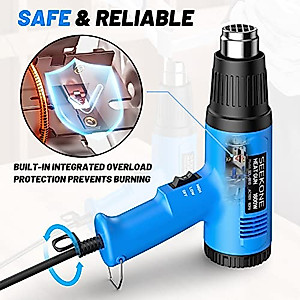 SEEKONE Heat Gun, 1800W Heavy Duty Hot Air Gun Kit with 572℉&1112℉ Dual-Temperature Settings and 4 Nozzles for Shrinking PVC,Stripping Paint, Crafts