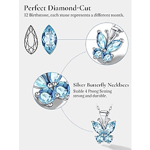 SILVERCUTE Light Blue Butterfly Pendant Necklace 925 Sterling Sterling Silver Cute Insect Animal Pendant & Chain for Women