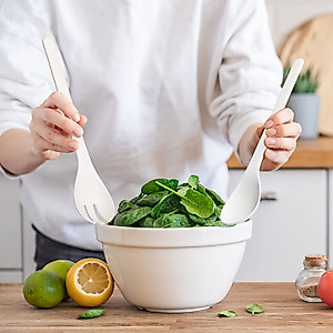 LEKOCH Plant Based Salad Servers Reusable Salad Fork and Spoon Set,Microwave and Dishwasher Safe, Utensils for Christmas,Kitchen,Home,Rv and Camping (White)