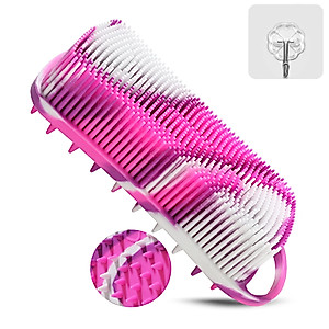 YEALIFE Silicone Body Scrubber, 2 in 1 Body Brush & Hair Scalp Brush for Shower and Bath, Easy Clean, Lathers Well, Stimulating Blood Circulation More Hygienic Than Loofah, Fit Women Men.Camo Purple