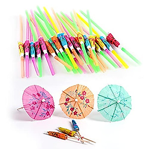 100PCs Creative Disposable Straws - Disposable Milk Tea Drink Plastic Straws, Bendable-Plastic Color Straws For Hawaii Beaches Party
