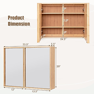 Giantex Medicine Cabinet, Bathroom Medicine Cabinet with Mirror, Reversible Double Door, 2 Adjustable Shelves, Bamboo Vanity Mirror Cabinet for Entryway, Living Room, Bathroom Wall Cabinet, Natural