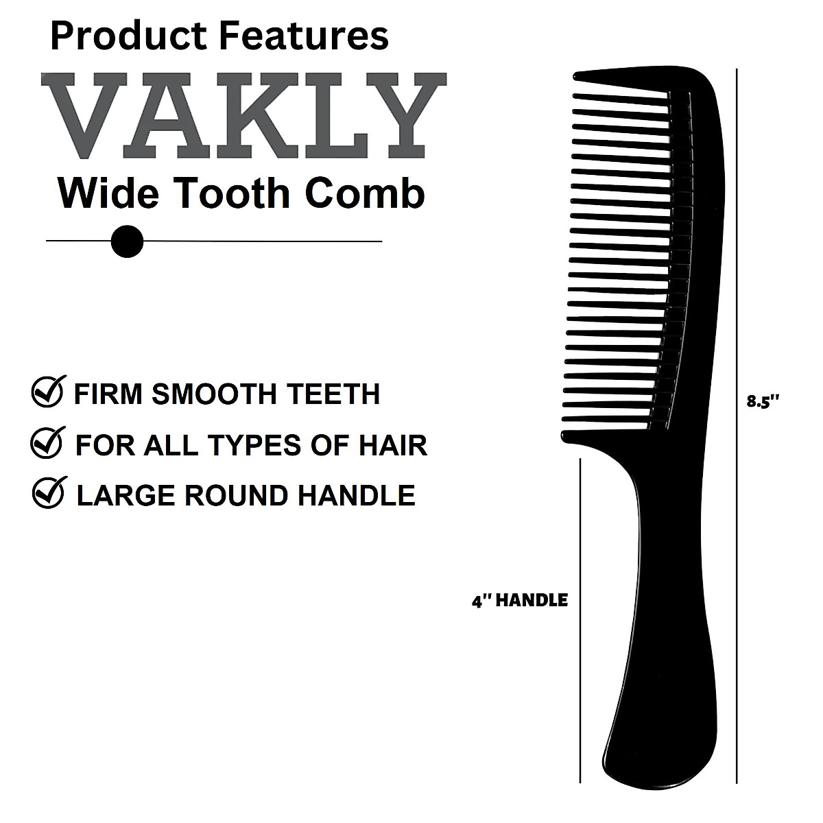 Large Wide Tooth Paddle Comb for Detangling Wet or Dry Hair 8.5-inch Round Handle Styling Combs - Pack of 3 for Men, Women and Kids - Long, Straight, Wavy, Curly and Coarse Hair