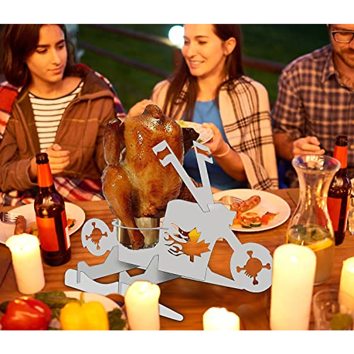 Motorcycle Beer Can Chicken Holder for Grill, Portable Beer Chicken Stand, Roast Chicken Rack for Outdoor BBQ (Five-Pointed Star)