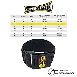 Wrap-It Storage Super-Stretch Straps, 12" (8 Pack) - Elastic Hook and Loop Cinch Straps - Reusable Extension Cord Organizer, Cable Ties, Hose Storage, Accessories Holder for Garage Organization