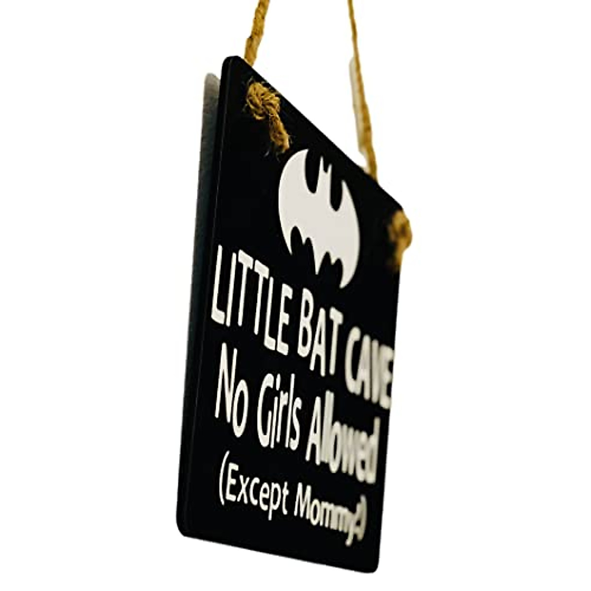 Little Bat Cave No Girls Allowed - Superhero Door Sign Hanger - Gift Present for Baby Shower Nursery