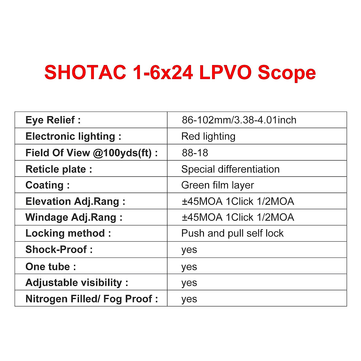 SHOTAC Rifle Scope 1-6X24, Hunting Riflescope with 30mm Tube,High Resolution Waterproof&Shock Proof