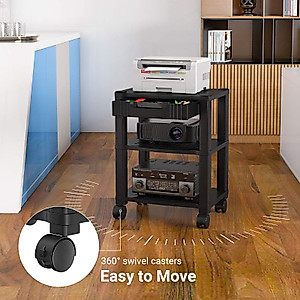 AMERIERGO 3-Tier Adjustable Printer Stand with Drawer, Swivel Wheels, and Storage Shelf, 44lbs Capacity