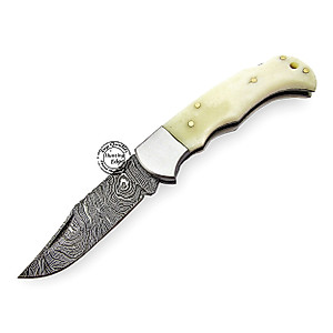 Hunting Edge Camel Bone 6.5'' 100% Handmade Damascus Steel Folding Pocket Knife 100% Prime Quality