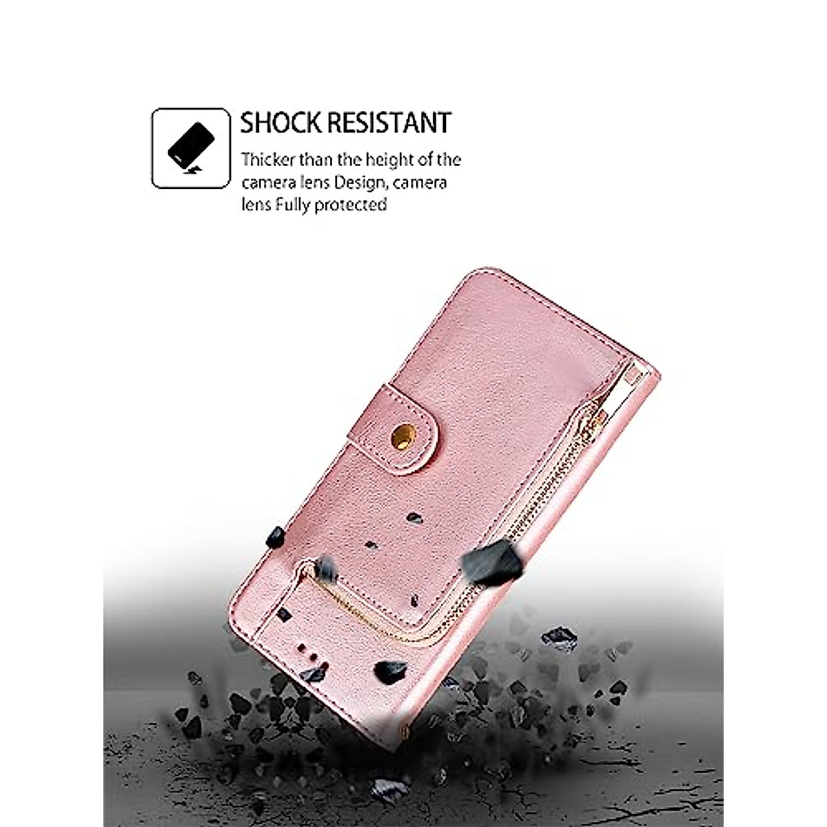 Arseaiy Case for Samsung Galaxy Note 10 Lite/A81/M60S Flip Phone Case PU Leather Zipper Pocket Wallet Case Cover with Card Holder Kickstand Shell Pink