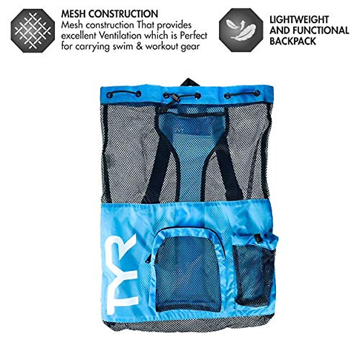 TYR Big Mesh Mummy Backpack for Swim, Gym and Workout Gear, Royal Blue, 40-Liter Capacity