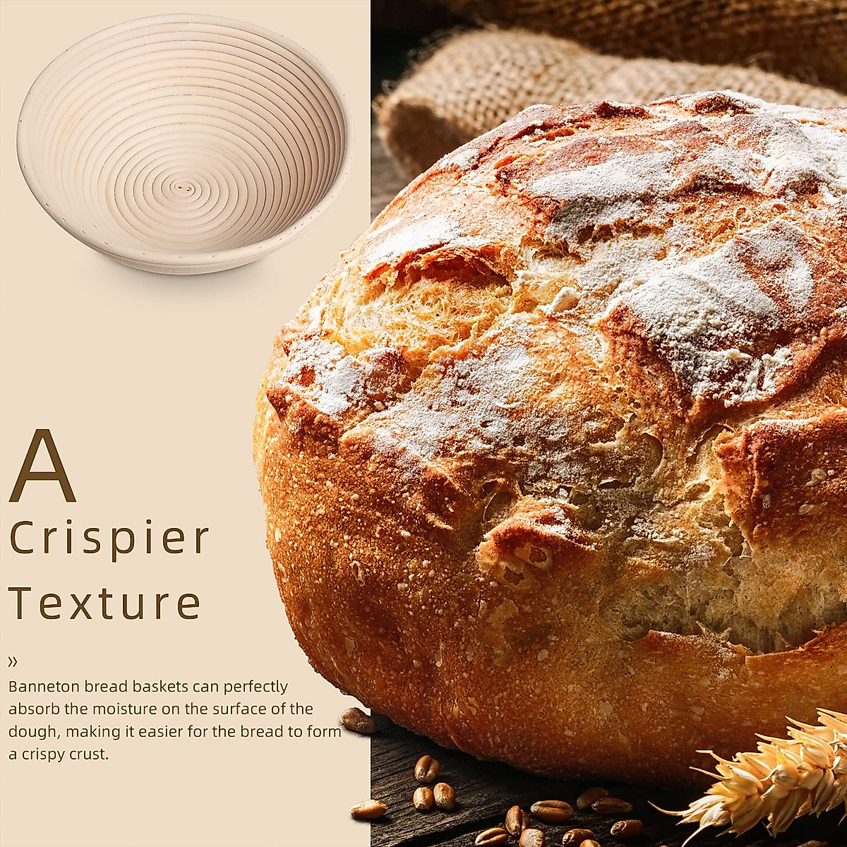 AIxibu Banneton Bread Proofing Basket Set of 2,10-inch Round and 8-inch Oval Sourdough Proofing Baskets - Complete Bread Making Kit for Home Bakers