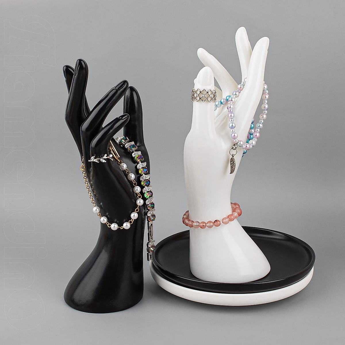 Framendino, Female Mannequin Hand Jewelry Display Holder Stand for Bracelet Necklace Ring Plastic (Black & White Flesh, 3 Pack)